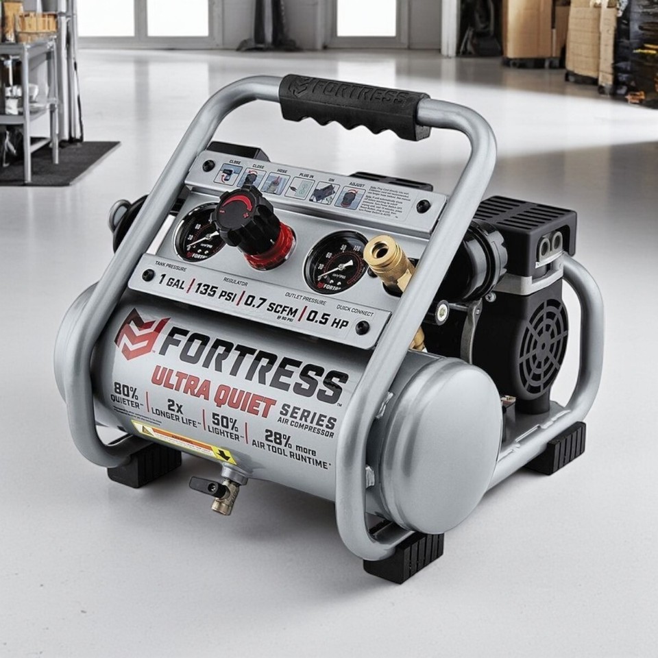 1 Gallon Jobsite Air Compressor 135 PSI Ultra Quiet Portable Oil Free ...