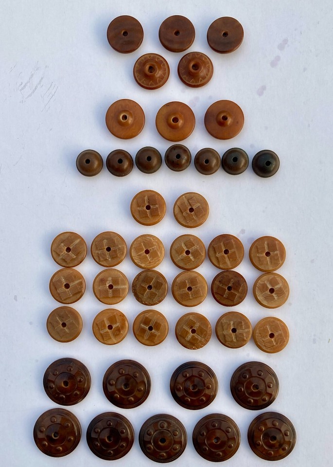 44 WHISTLE style Antique BUTTONS Tan & Browns mixed sizes design sets ...