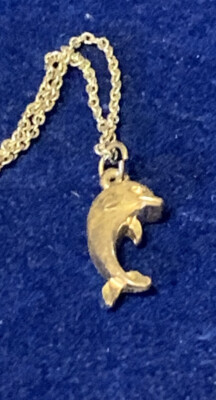 Silver Dolphin Pendant Necklace ASO Signed Not Silver Marked Spring ...