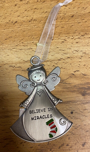 Believe in Miracles Angel CHRISTMAS Metal Silver ORNAMENT Ganz 3" NOS ...