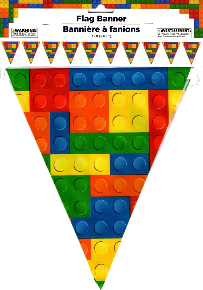 BRICKs/BLOCKs Party Decoration Flags PENNANT BANNER 12 ft - QTY ...