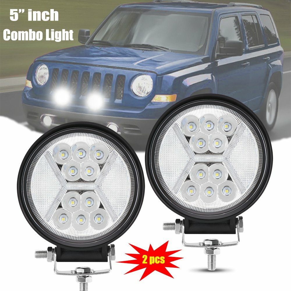 Pair 5 Inch LED Work Light 90W Round Spot Flood Driving Fog Lamp SUV ...