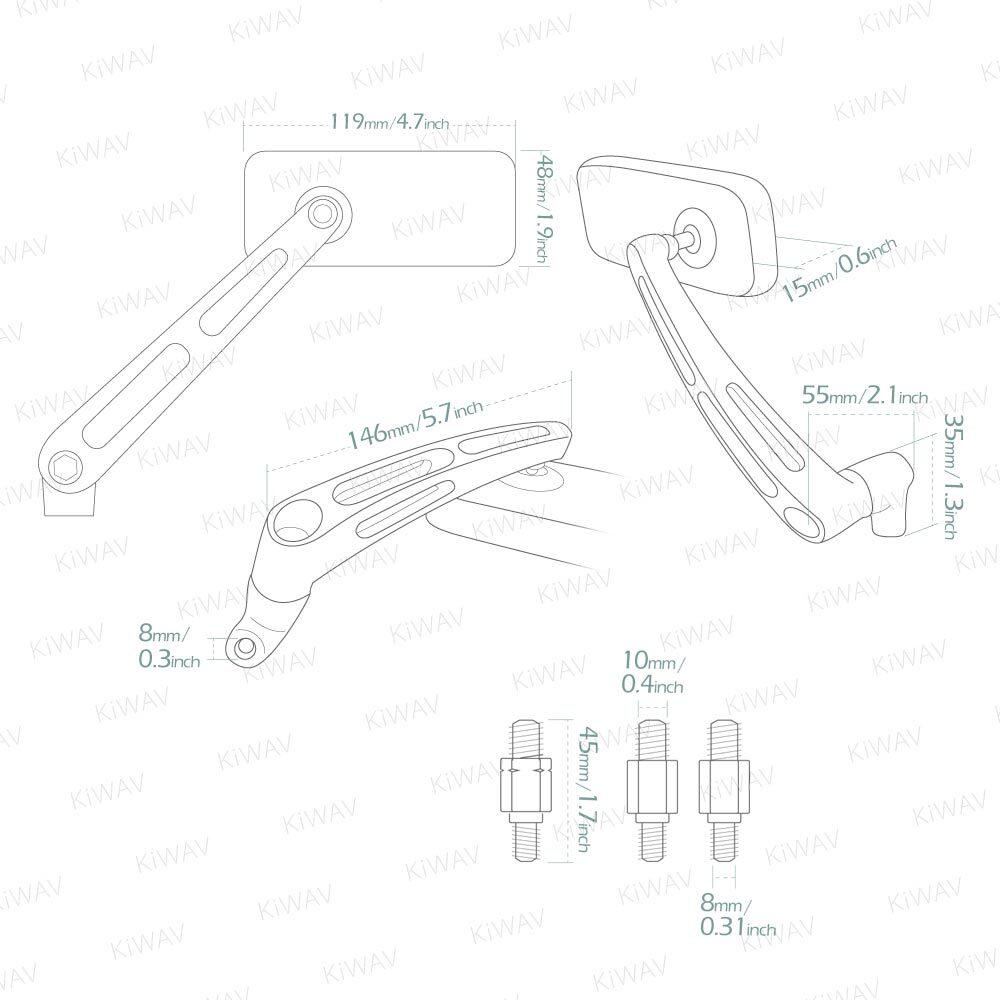 Motorcycle Mirrors CNC Convex Classic MX Chrome M8 x 1.25 for Lambretta ...