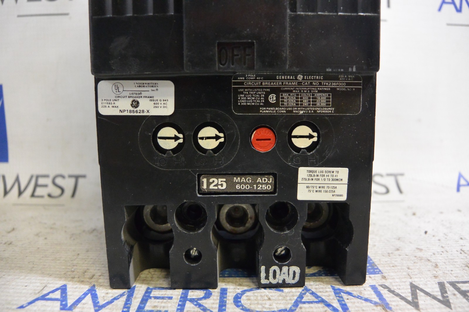 TFK236125 GE TFK 125 amp 600 volt TFK236F000 frame Circuit Breaker ...