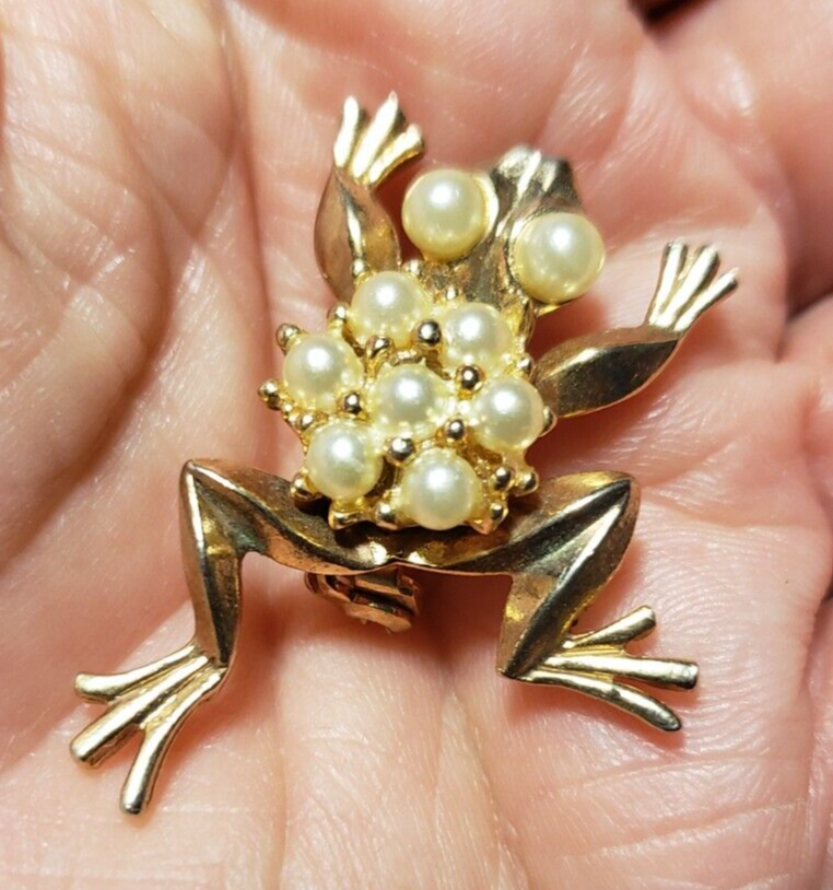 Gold Tone Metal Imitation Pearl Frog Amphibian Pin Brooch Jewelry | eBay