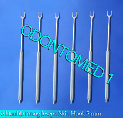 6 Double 2 Prong Joseph Skin Hook 6.25" 5MM Dermal Surgical Instruments ...