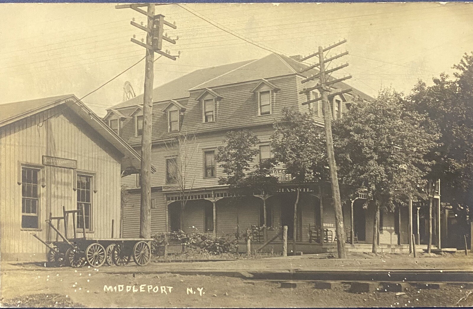 Middleport NY RPPC NYC RR Train Station Depot Real Photo American Hotel ...