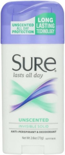 2 Pack Sure Invisible Solid Anti-Perspirant & Deodorant, Unscented, 2.6 ...