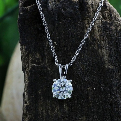 1CT Lab Created Diamond Solitaire Pendant Necklace 14K White Gold ...