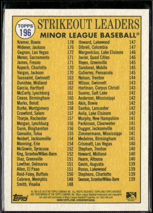 2019 Topps Heritage #196 Taylor Widener Conner Menez Dean Kremer | eBay