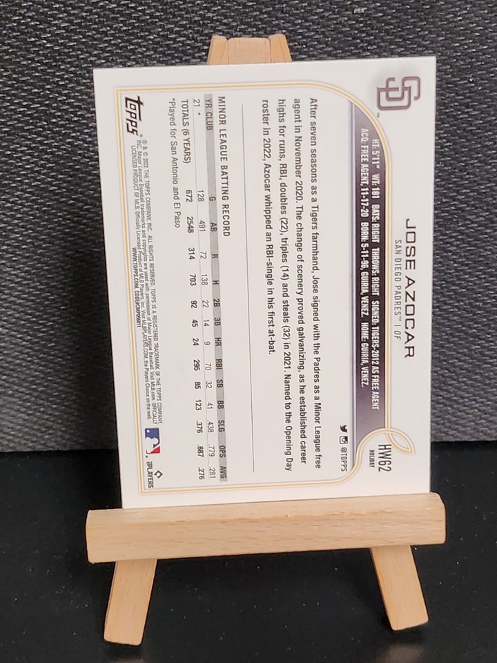 2022 Topps Holiday #HW62 Jose Azocar RC San Diego Padres Metallic ...