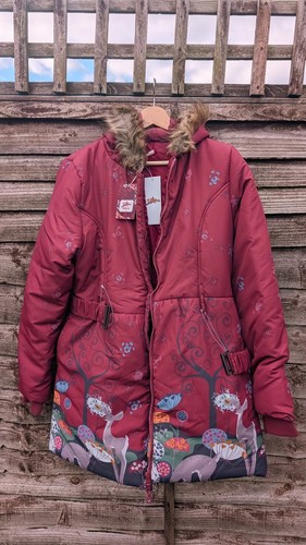 Joe Browns Dancing Deer Coat Burgundy Floral Parka Cottagecore Spring ...