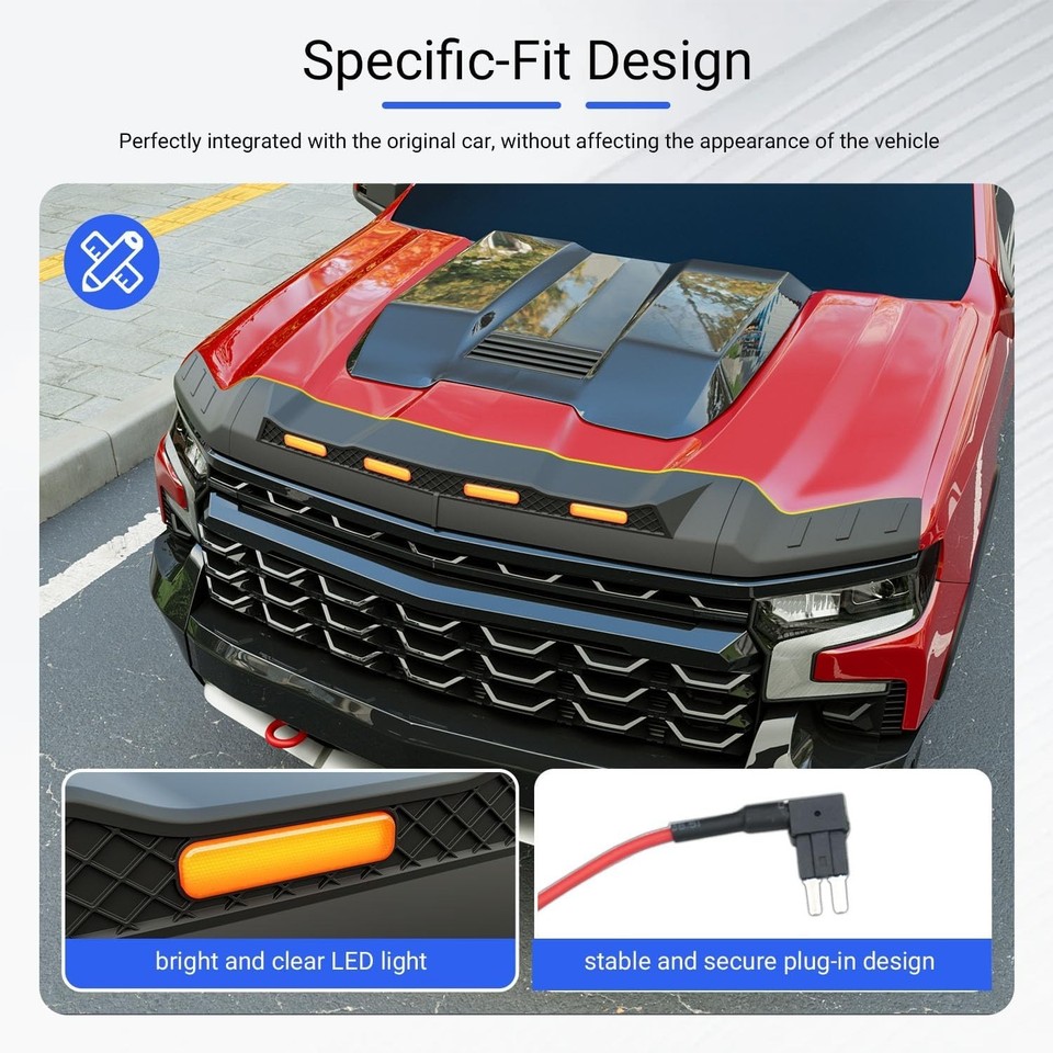 For 2019-2026 Chevy Silverado 1500 Hood Protector with LED Light Hood ...