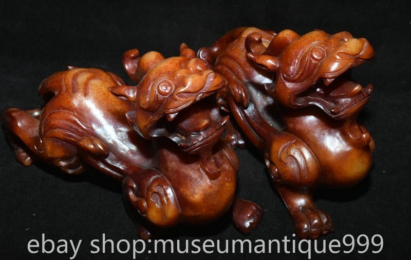 7.6" Chinese Natural Old Jade Carving Fengshui Dragon Pixiu Beast ...