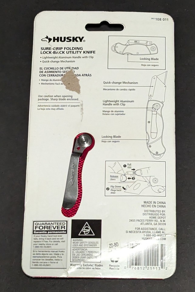 New Husky Folding Utility Knife Red Lock Back Textured Grip # 108011 ...