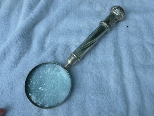 LARGE 12.5 INCH VINTAGE SILVERED HANDLE MAGNIFYING GLASS GREAT TABLE ...