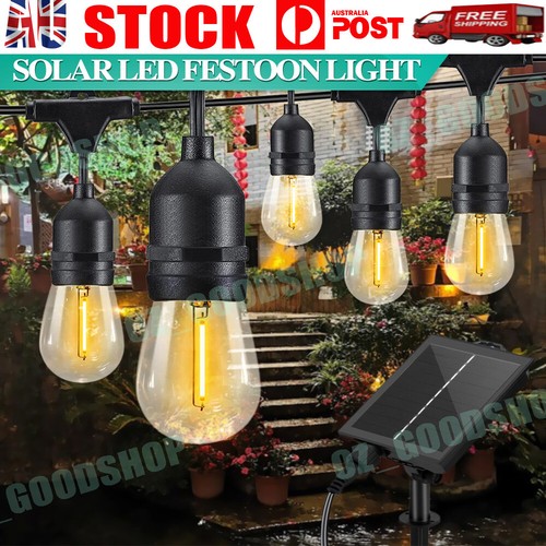 NEW 15M 30M Solar Power LED String Lights Bulb Festoon Wedding Party ...