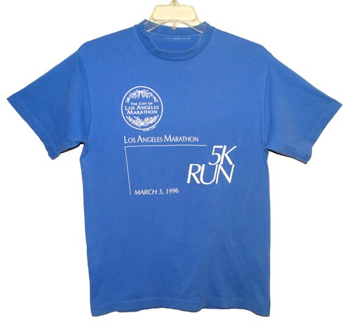 Sz L Los Angeles Marathon 5K Run 1985 T-Shirt Blue | eBay