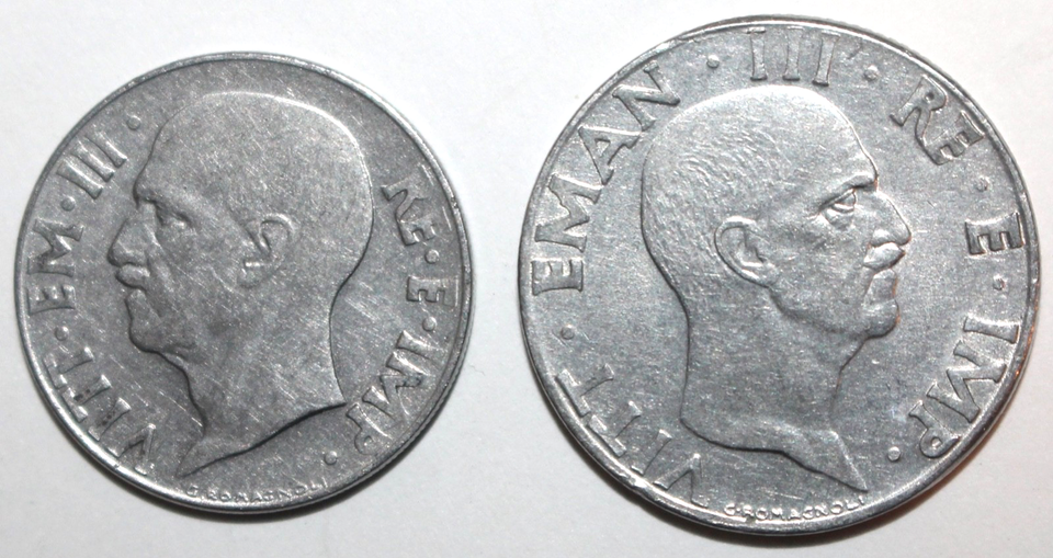 Fascist Italy 2 Coin Lot 20 Centesimi 1942 & 50 c. 1940 WWII KM#s 75b ...