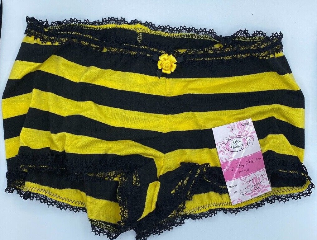 Sexy Bee Booty Shorts Costume Panties - SMALL - Black & Yellow Striped ...