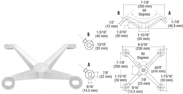 CRL PMH490PS Polished Stainless Heavy Duty 90 Degree 4-Way Column Mount ...