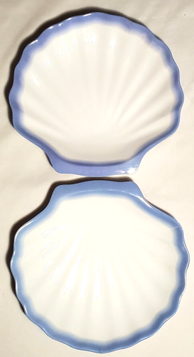 Set of 2 Melamine Shell 8” Plates Appetizer Tidbit Dessert White Blue ...