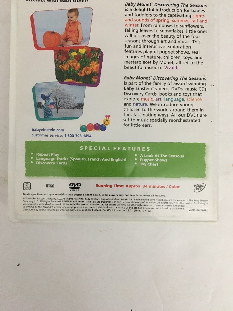 DISNEYS BABY EINSTEIN BABY MONET DISCOVERING SEASONS(DVD,2005)TESTED ...