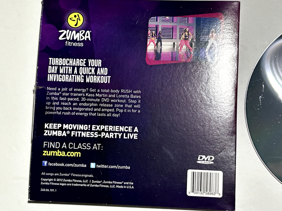 Zumba Rush DVD Exhilarating 20-Minute Workout Intense Cardio Fitness ...