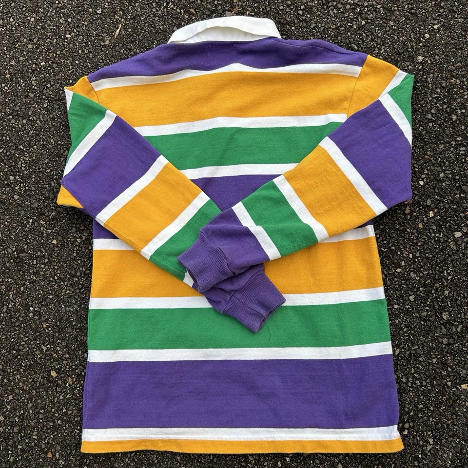 Vintage Crawfish Perlis Mardi Gras Rugby Shirt XS Mens Striped Long ...