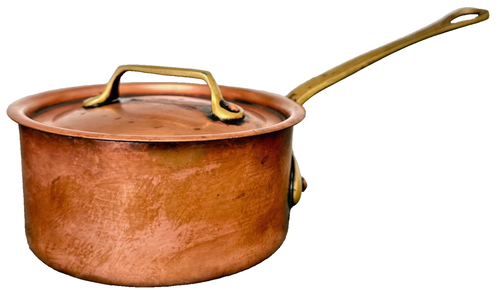 Vtg Mini Copper Metal Sauce Pan w/ Riveted Lid Finial Brass Handle Tin ...