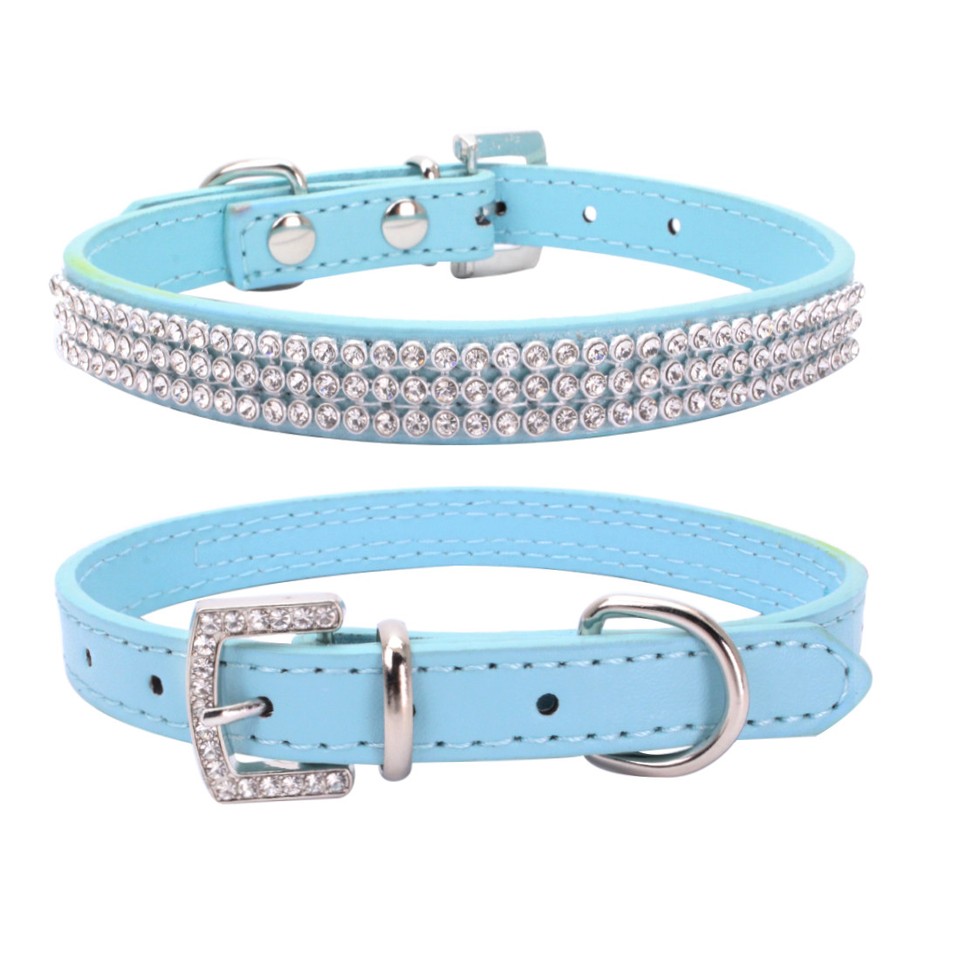 Rhinestone Diamond Dog Collar Leather Diamante Dog Puppy Cat Kitten XS ...