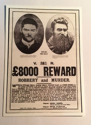 NED KELLY Old "8000 Pound Reward" From Original poster, Post Card ...