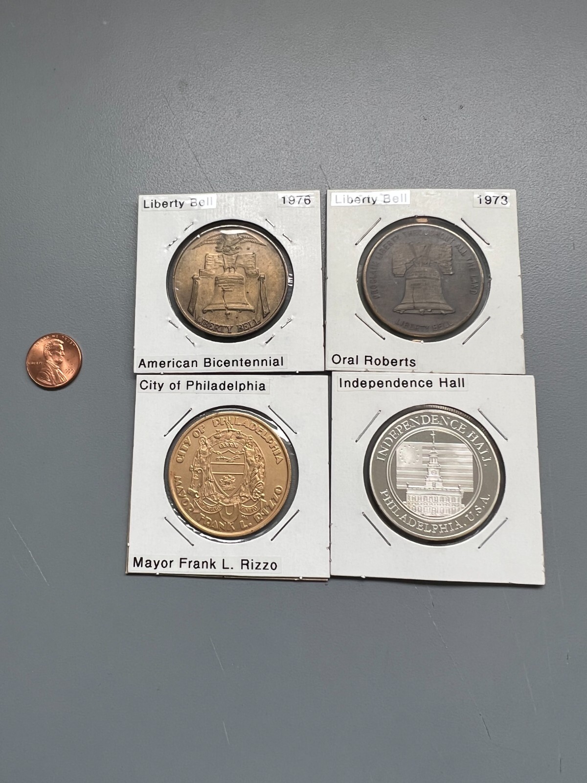 Lot of 4 different Philadelphia / Liberty Bell large coins / tokens ...