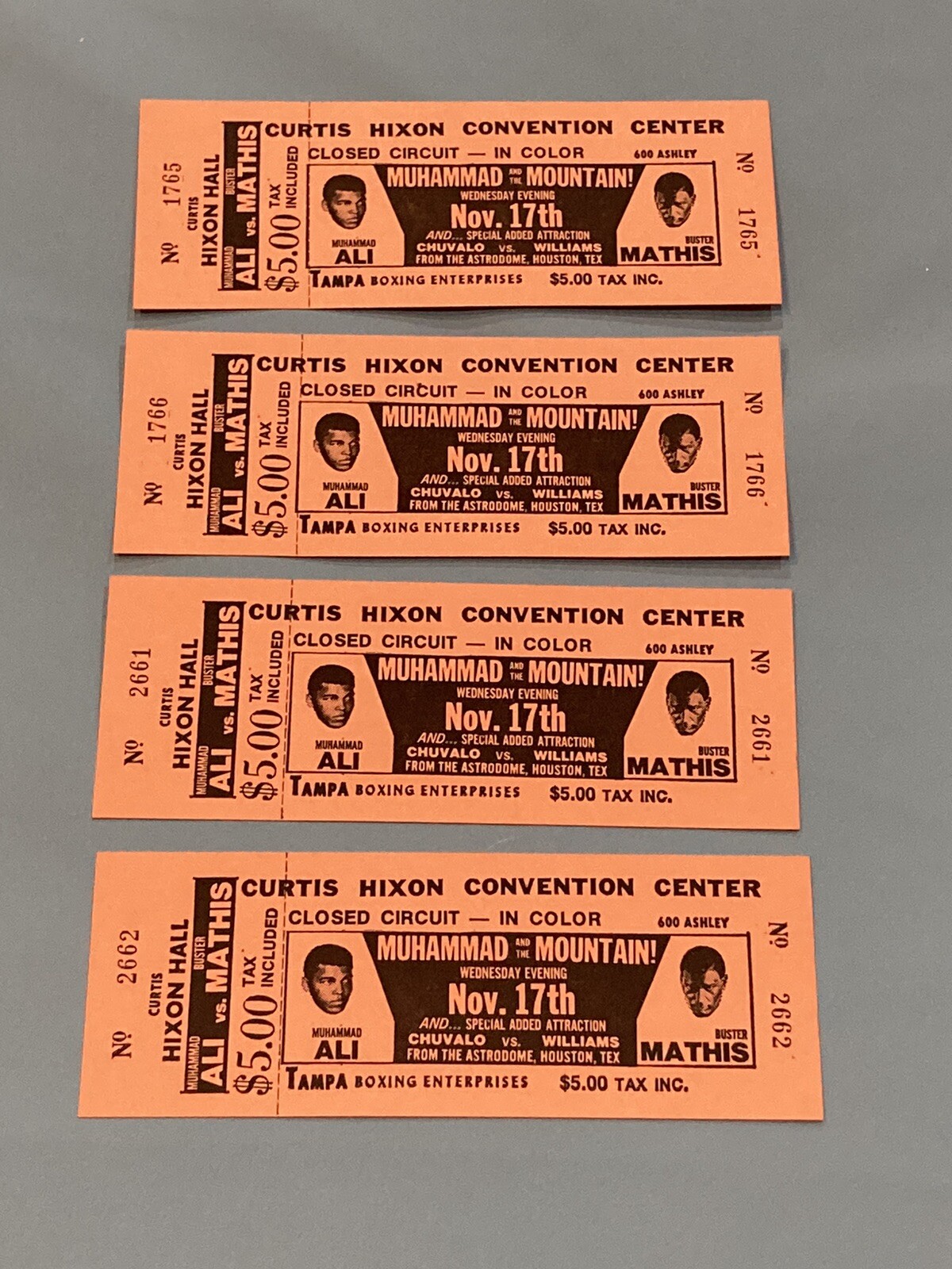 MUHAMMAD ALI VS. BUSTER MATHIS 1971 UNUSED BOXING TICKET CURTIS HIXON ...