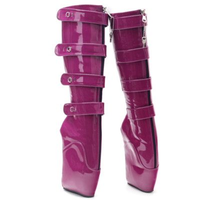 Womens 18cm High Heels Locking Ballet Lace Up Wedge Heels Pointy Knee ...