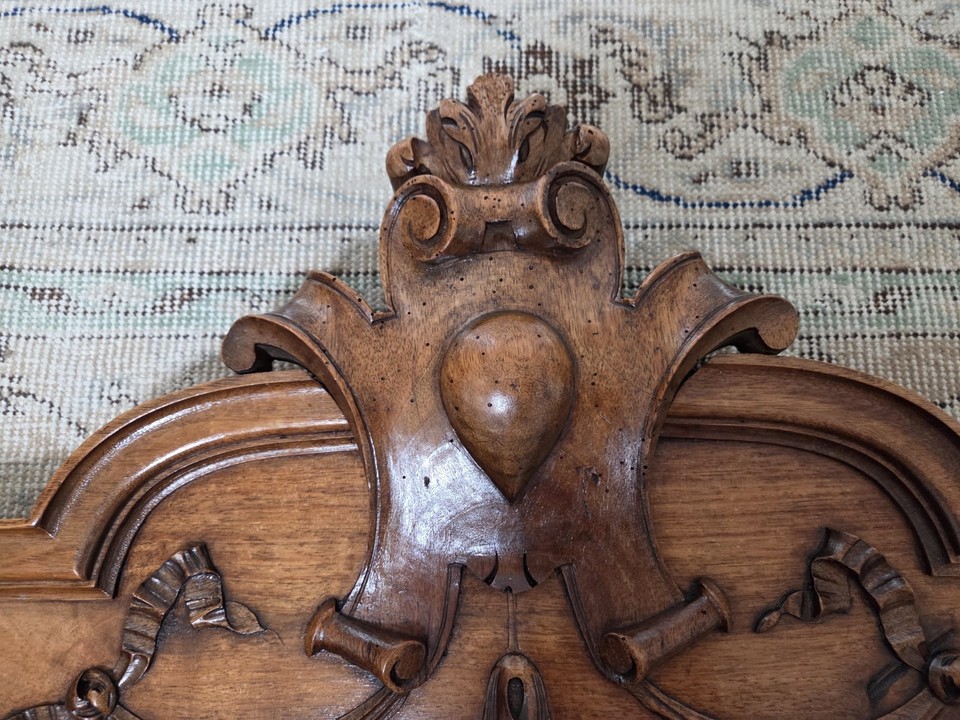 Solid Walnut Wood Carved French Antique Crest 35.5" Wide Pediment/Crown ...