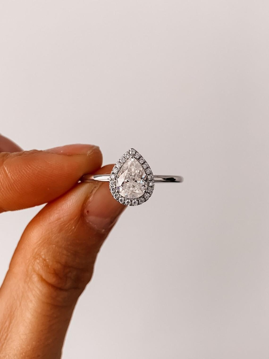 14ct Gold Moissanite Diamond Teardrop Solitaire Ring For Women | eBay ...