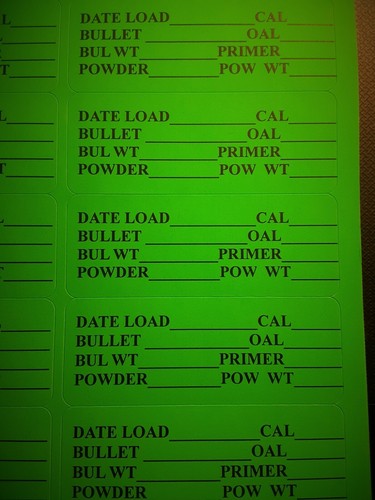 150 FLUORESCENT GREEN Reloading Data Labels Pistol or Rifle Ammo 30 ...