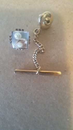 Vintage Swank Mens Tie Tack Pin Goldtone With Pearl-Like Inserts Classy ...