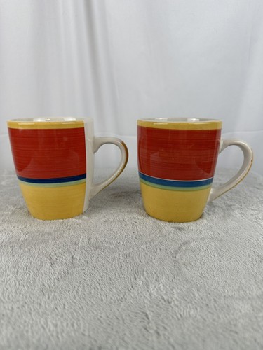 Pair Of Royal Norfolk Mambo Multi Color Band Fine China Coffee Mug Tea ...
