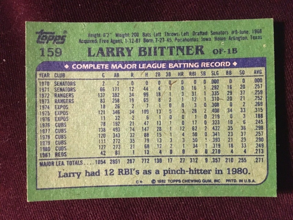 1982 Topps #159 Reds Larry Biittner Baseball Card | eBay