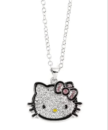 Sanrio Hello Kitty Rhinestone Hello Kitty Face Pendant Silver Necklace ...