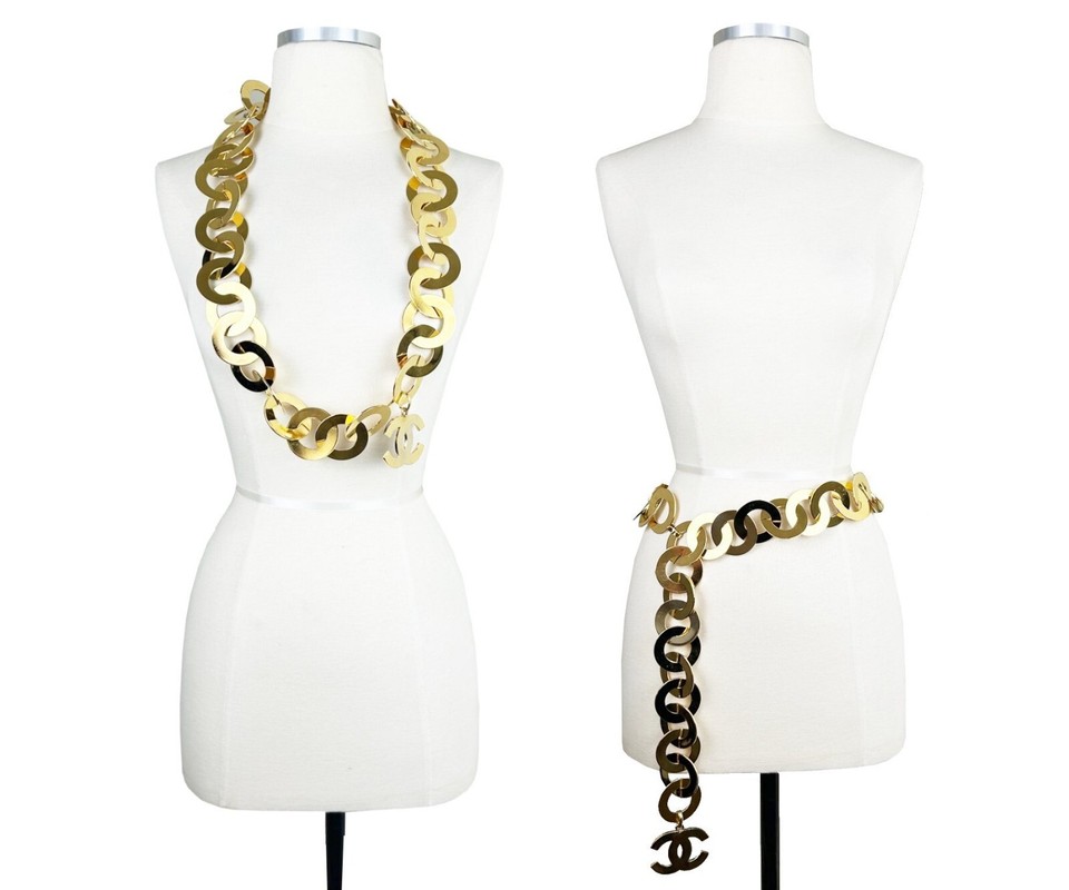 Chanel Super Rare Vintage Gold Plated Giant Ring Necklace Belt | eBay
