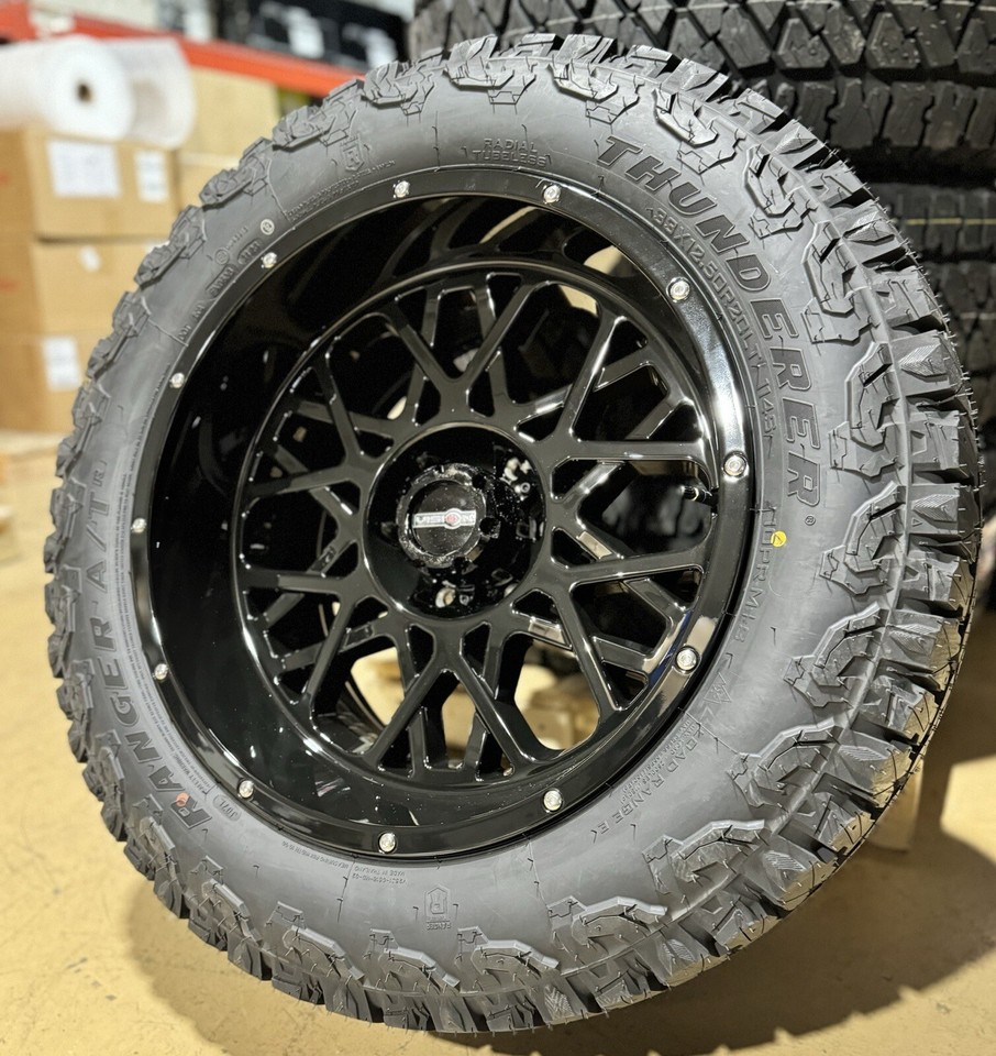 20x10 Vision Rocker Black Wheels Rims 33" AT Tires 5x5 Jeep Wrangler JK ...