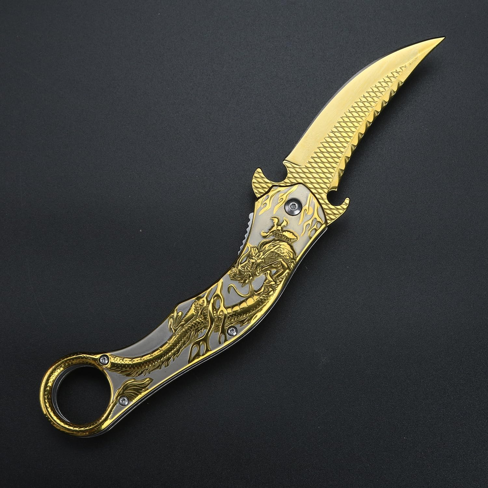 Pocket Knife for Men, Cool Folding Knife with 3D Golden Dragon Relief, Great Gif | eBay