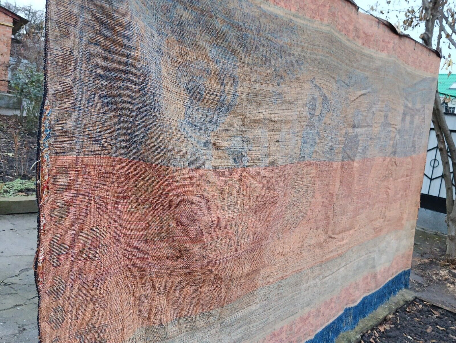 Vintage plush wall carpet rug primitive rustic gobelin spanish dancing ...