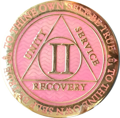 2 Year AA Medallion Pink Gold Plated Alcoholics Anonymous Sobriety Chip ...