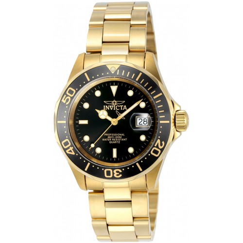 Invicta Pro Diver Black Dial Gold Plated Stainless Steel Unisex Watch ...
