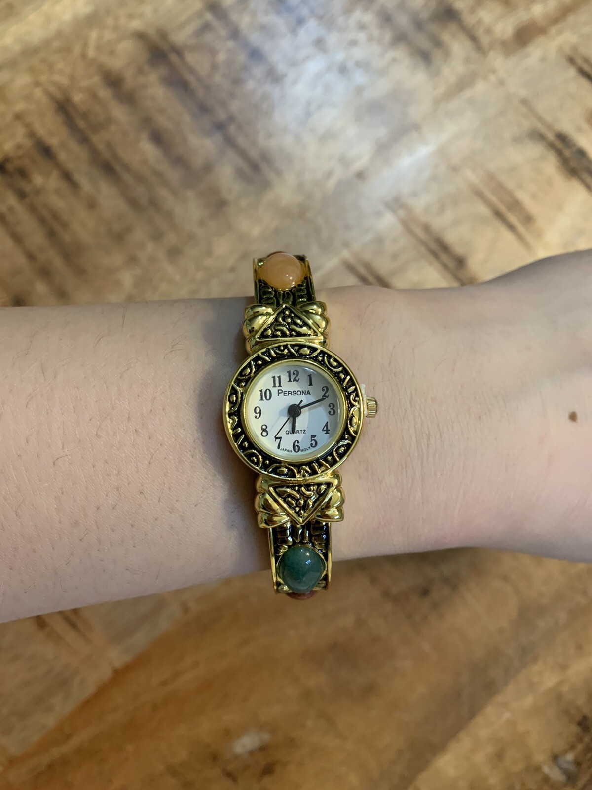 NEW PERSONA LADIES GOLD STONE CABOCHON STONE MOTHER OF PEARL FACE WATCH ...