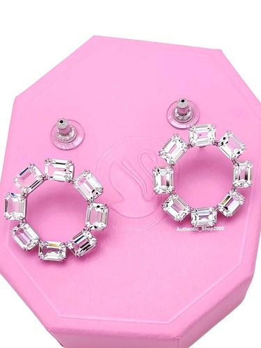 100% SWAROVSKI Rhodium Octagon White Crystals Millenia Hoop Earrings ...